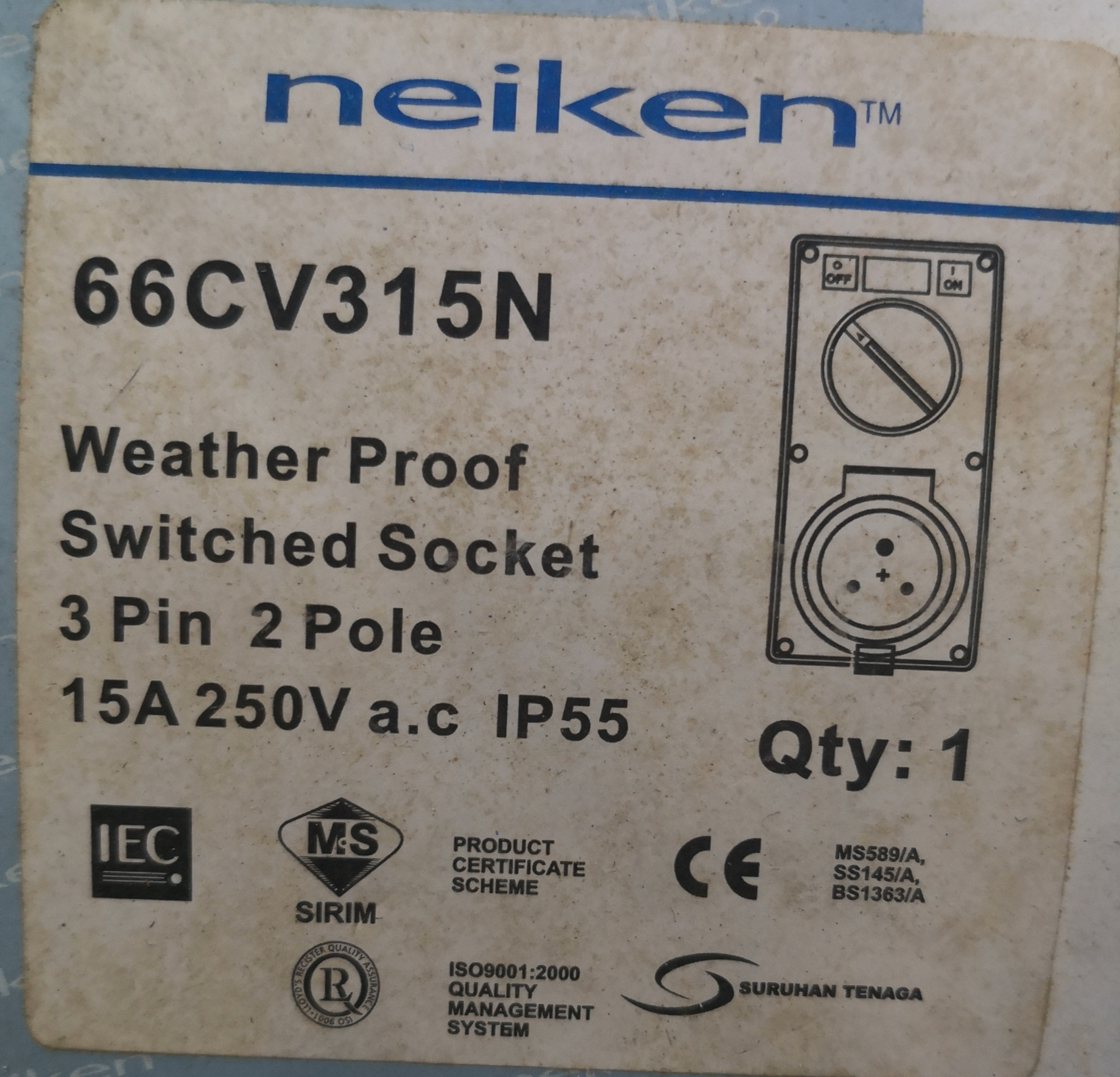Neiken Weatherproof 1G15A Switch (66CV315N)